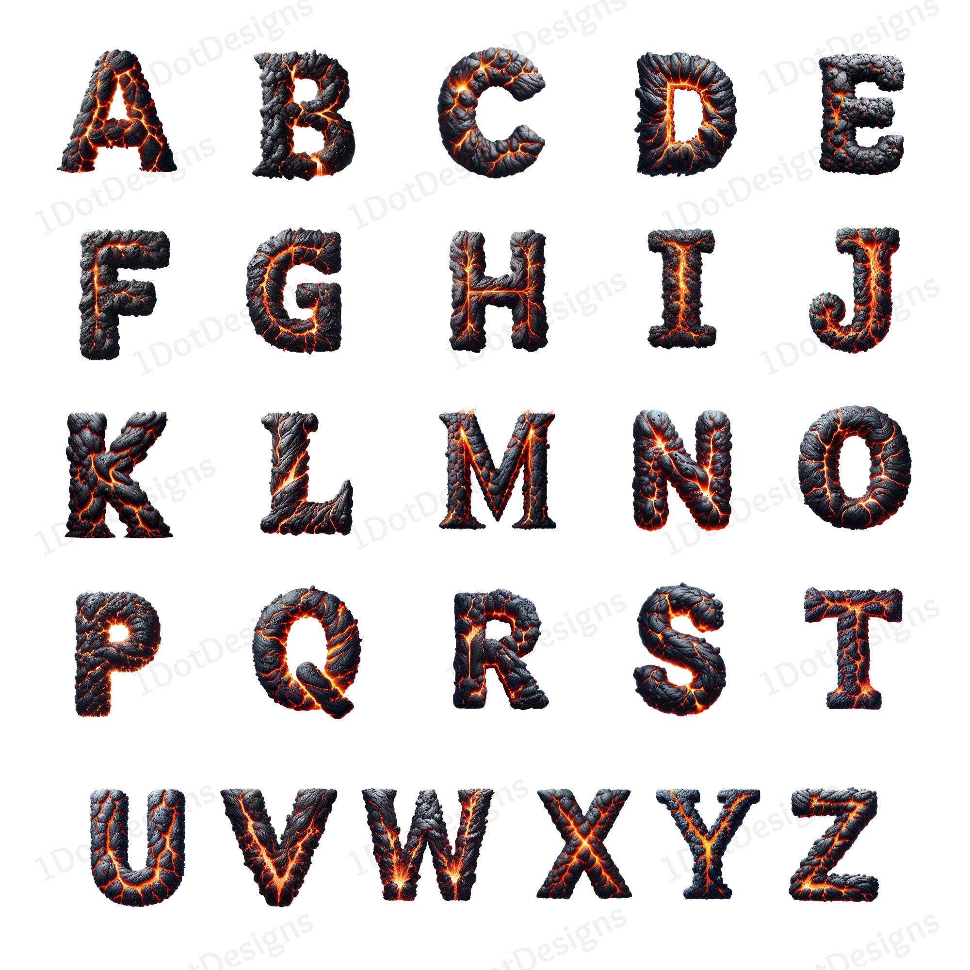 36 Lava Alphabet Clipart Bundle, Volcano PNG, Letters Clipart, Fire ...