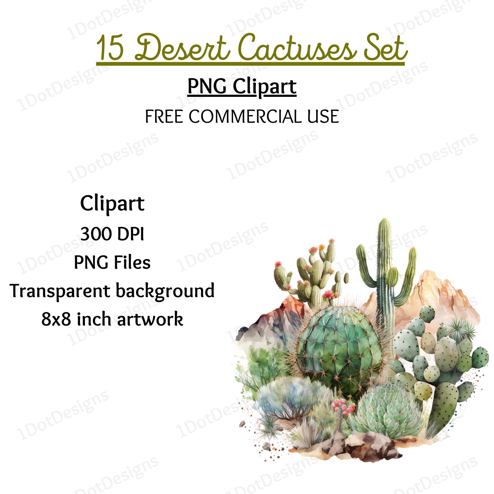 Desert Cactus Clipart Bundle, Desert PNG, Watercolor Clipart, Landscape ...