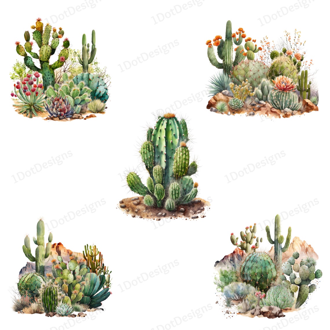 Desert Cactus Clipart Bundle, Desert PNG, Watercolor Clipart, Landscape ...