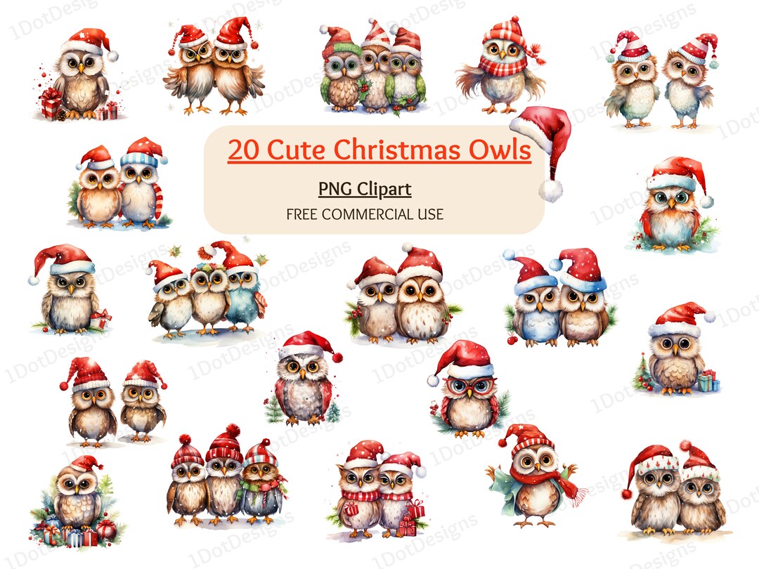 Cute Christmas Owls Clipart Bundle, Christmas PNG, Christmas Clipart ...