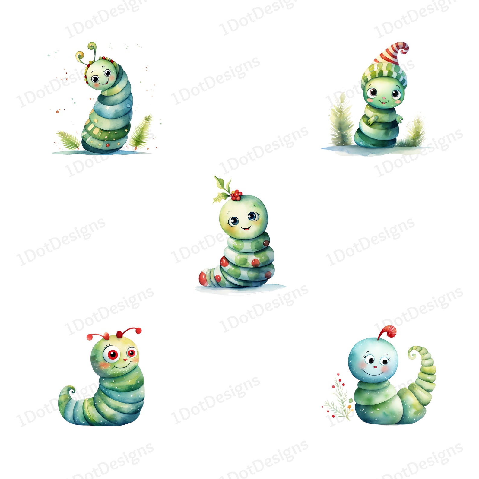 Cute Caterpillar Clipart Bundle, Christmas PNG, Christmas Clipart, Cool ...