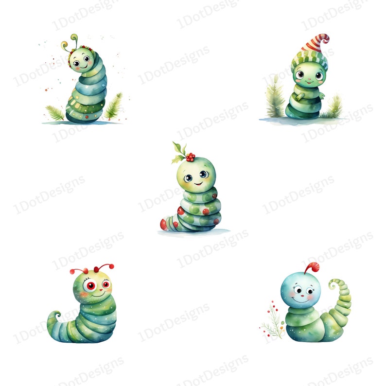 Cute Caterpillar Clipart Bundle, Christmas PNG, Christmas Clipart, Cool ...