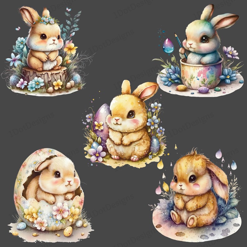Pastel Bunnies Clipart Bundle, Easter PNG, Watercolor Clipart, Easter ...