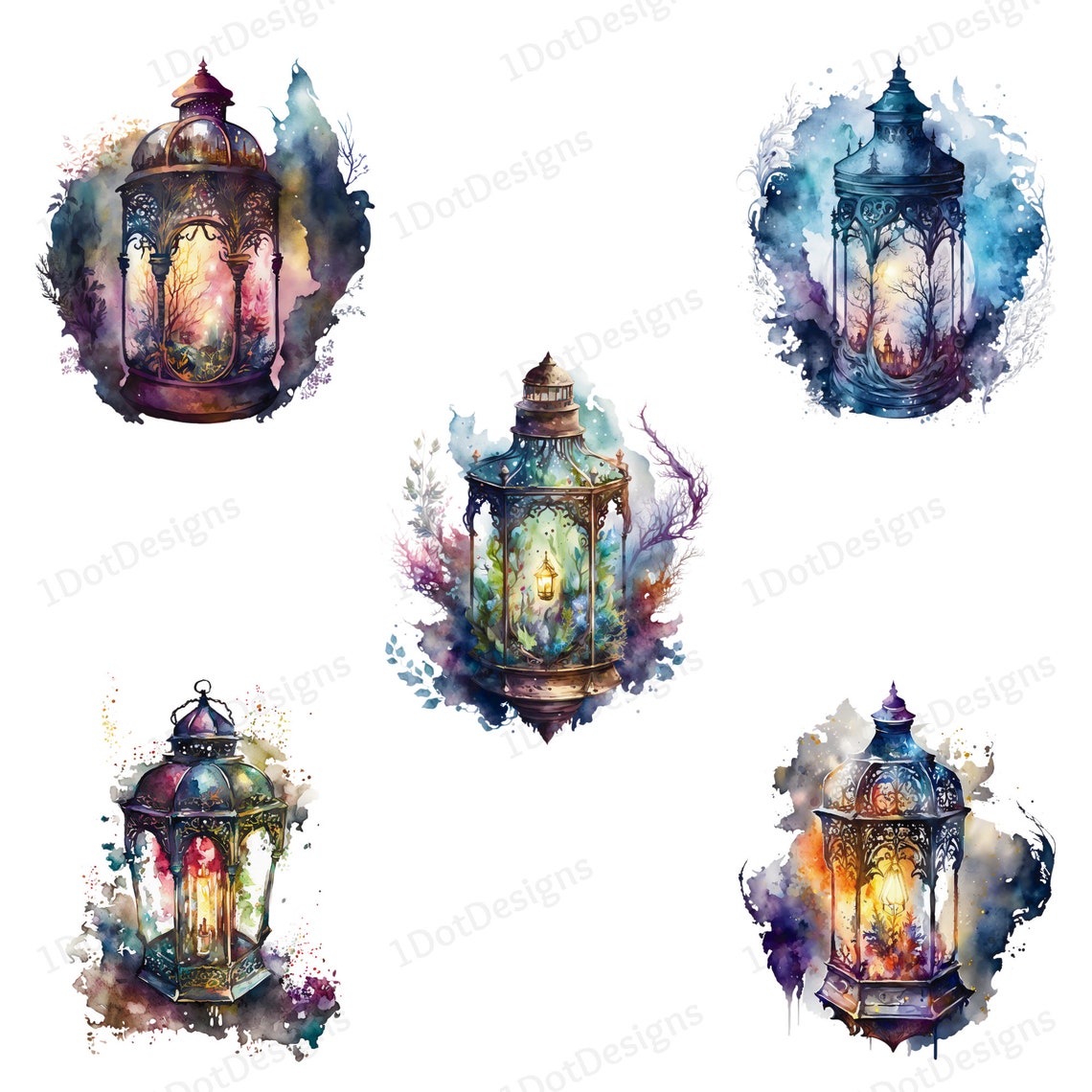 Fantasy Lantern Clipart Bundle Lantern PNG Watercolor - Etsy