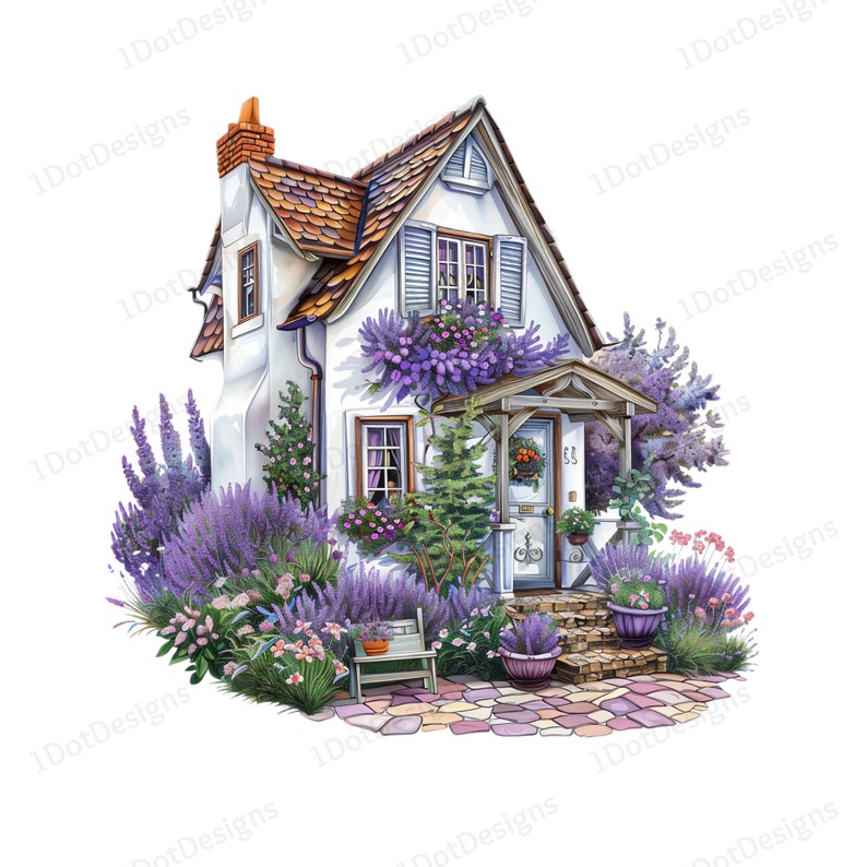 Floral Cottage House Clipart Bundle, Cottage House PNG, Watercolor ...