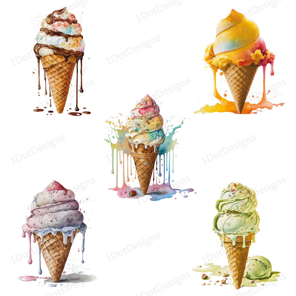 Summer Icecream Clipart Bundle, Summer PNG, Watercolor Clipart, Fruit ...