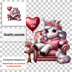 Watercolor Valentines Unicorn Clipart, PNG Bundle (digital Download) - Etsy