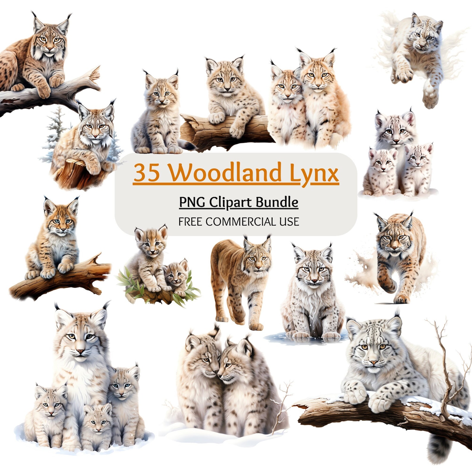 Lynx Clipart Bundle, Lynx PNG, Wild Cat Clipart, Arctic Clipart ...