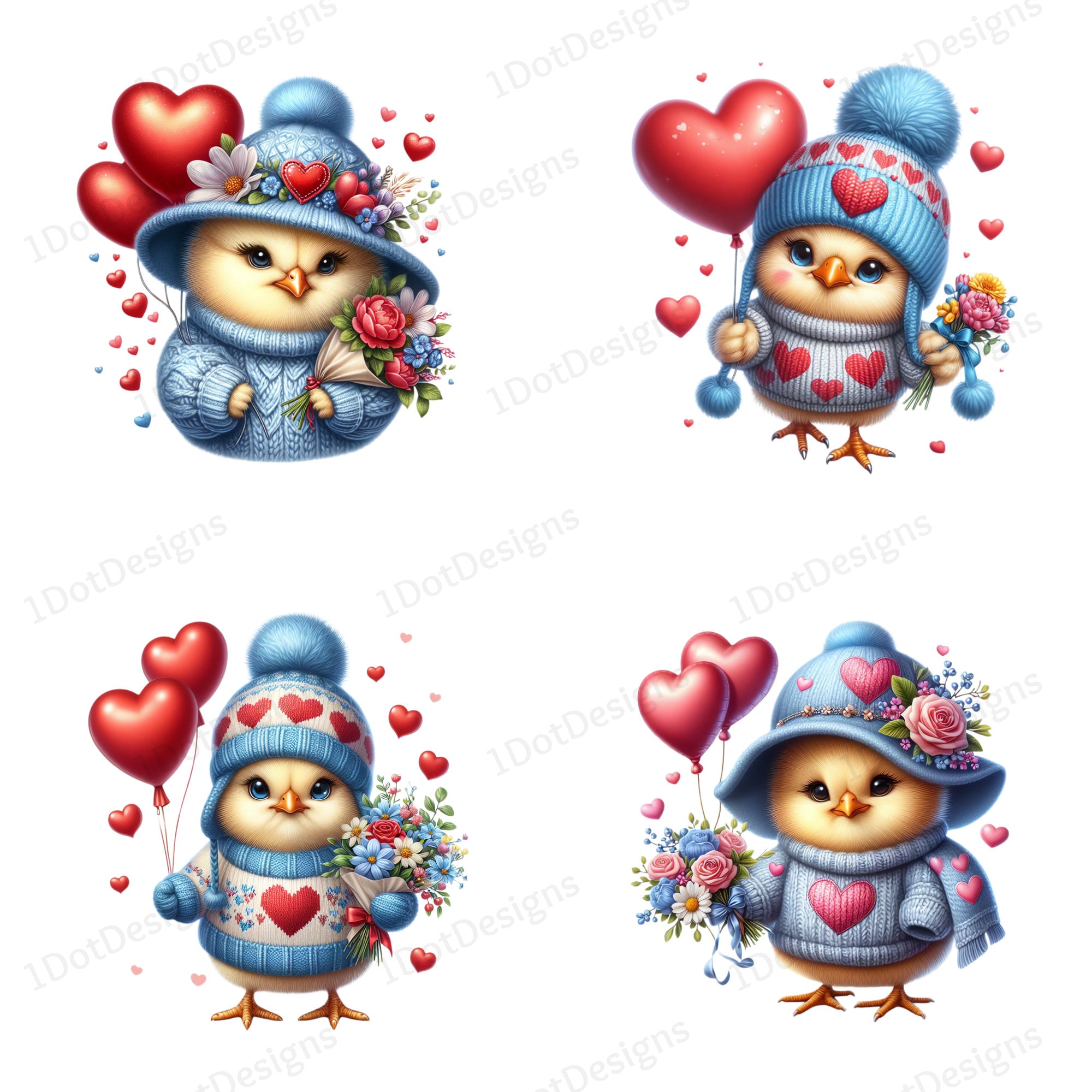 Valentine Chick Clipart Bundle, Valentines Day Clipart, Love Bird Png ...