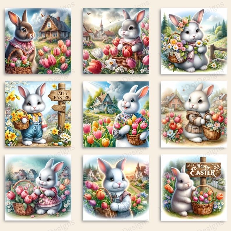 18 Jpgs Floral Easter Bunny Digital Paper, Easter Papers, Easter ...