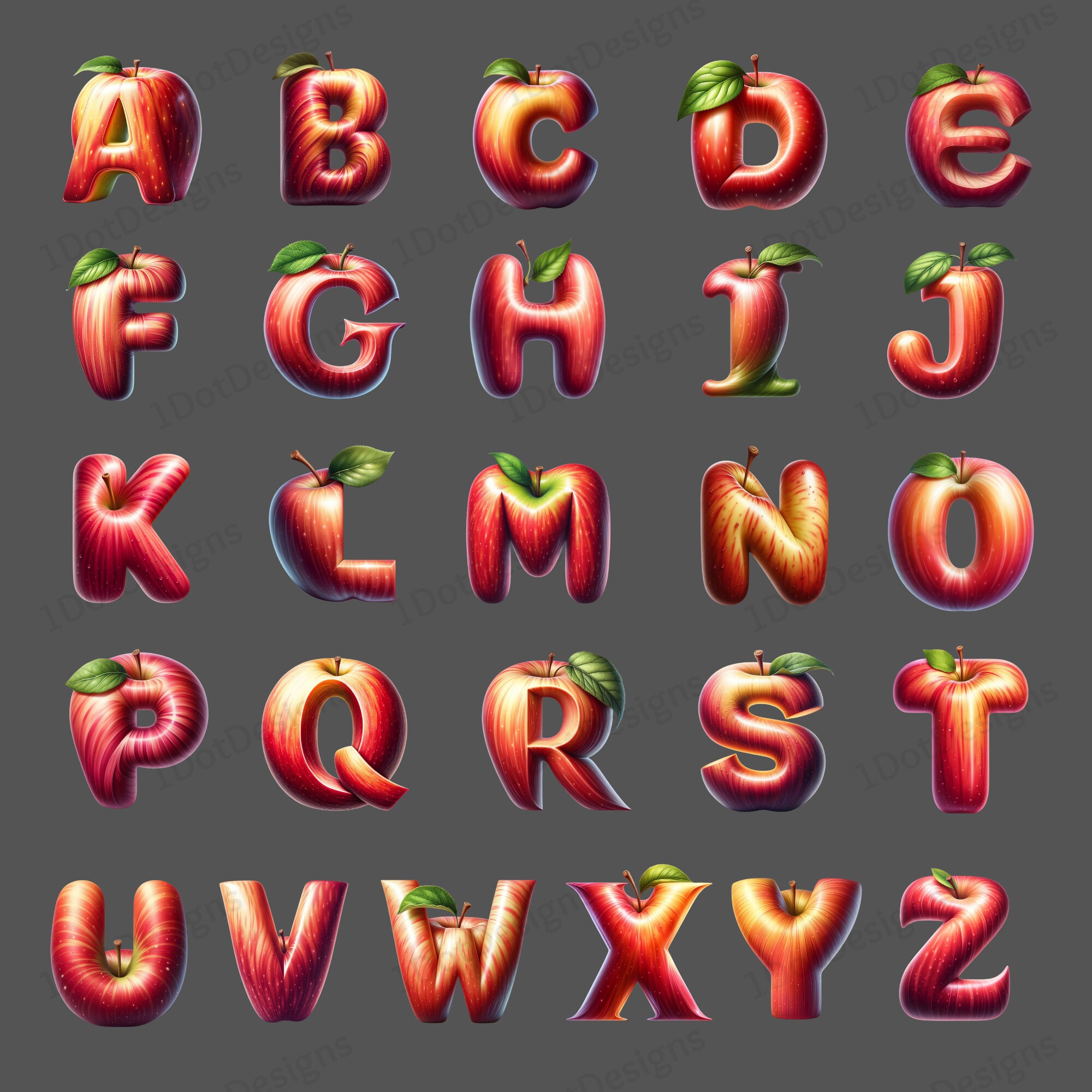 36 Apple Alphabet Clipart Bundle, Apple PNG, Letters Clipart, Fancy ...