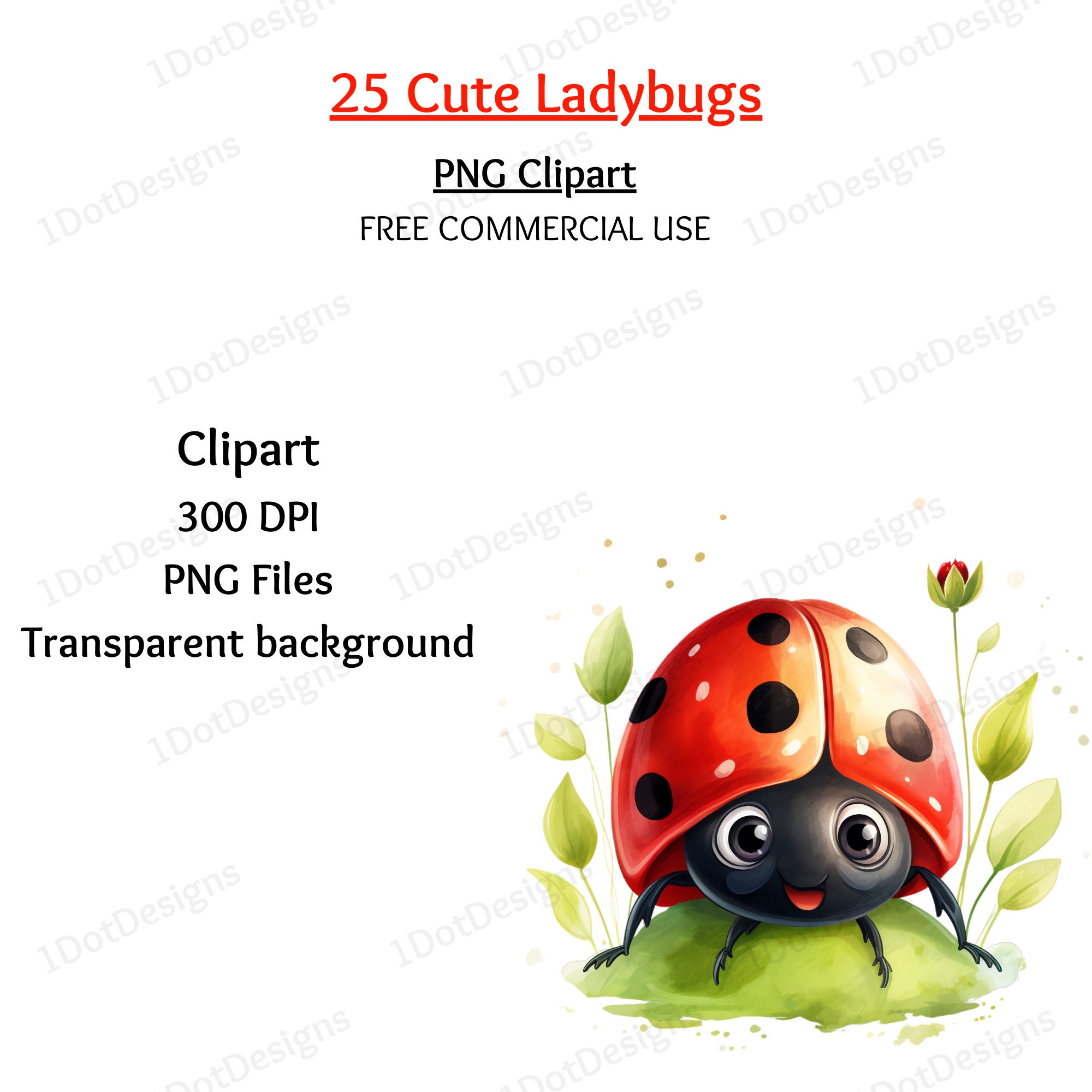 Cute Baby Ladybug Clipart Bundle, Nursery PNG, Watercolor Clipart ...