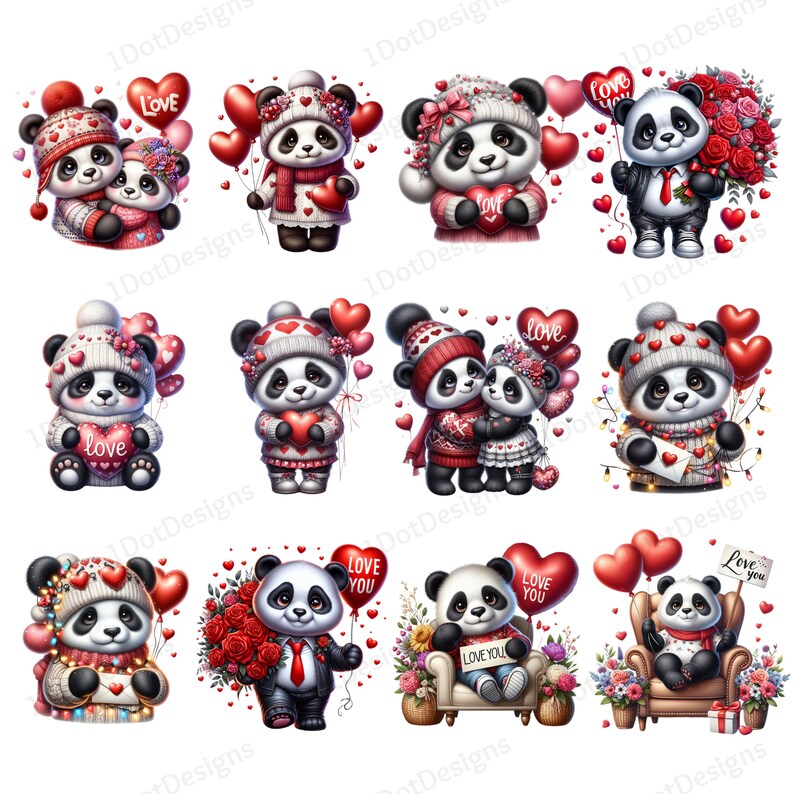 Valentines Panda Clipart Bundle, Valentines Clipart, Panda Png ...