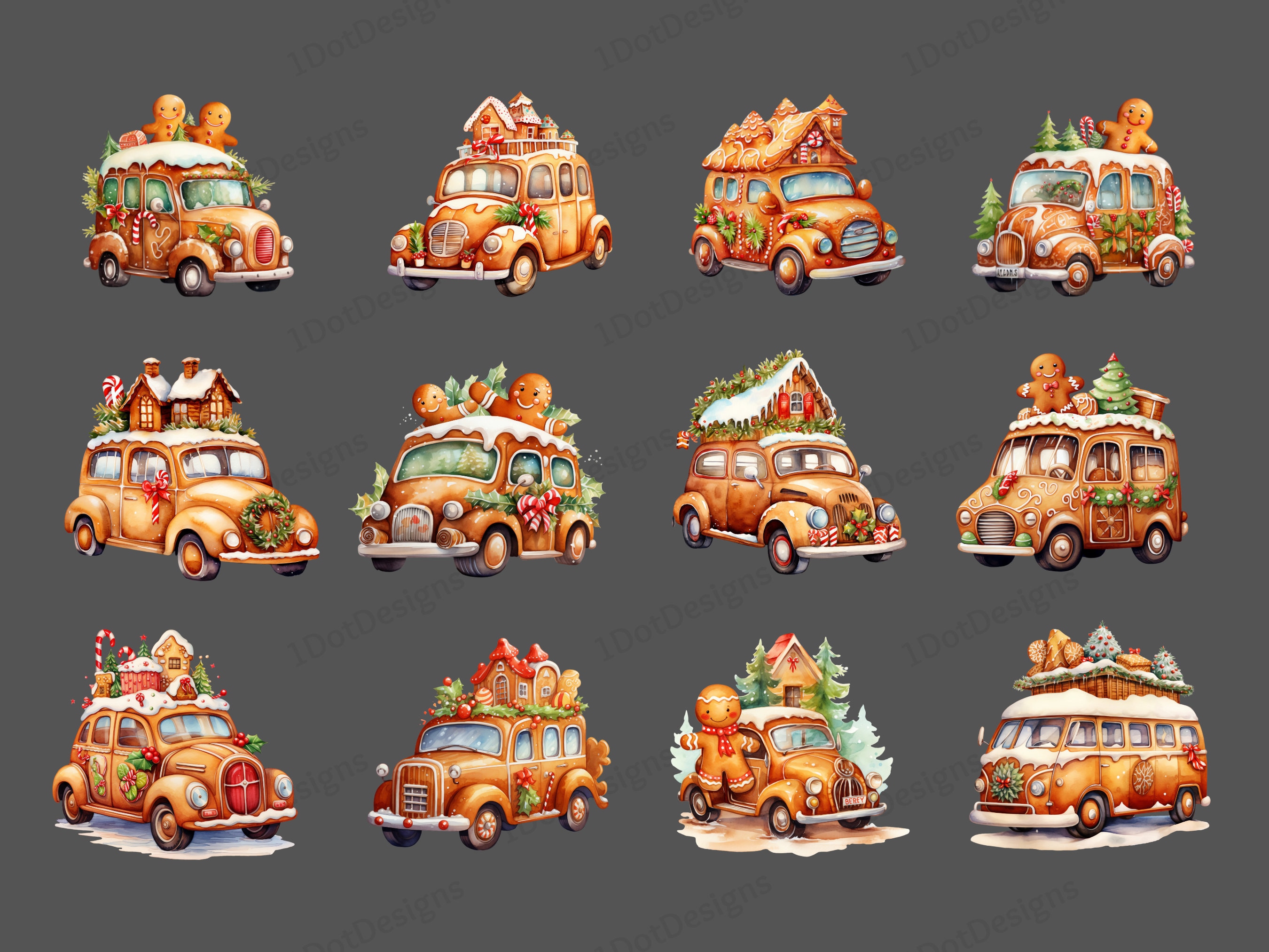Gingerbread Cars Clipart Bundle, Christmas PNG, Christmas Clipart ...