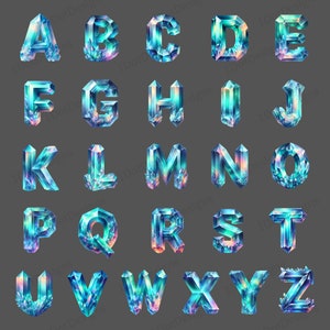 26 Aurora Crystal Alphabet Clipart Bundle, Aurora PNG, Letters Clipart ...