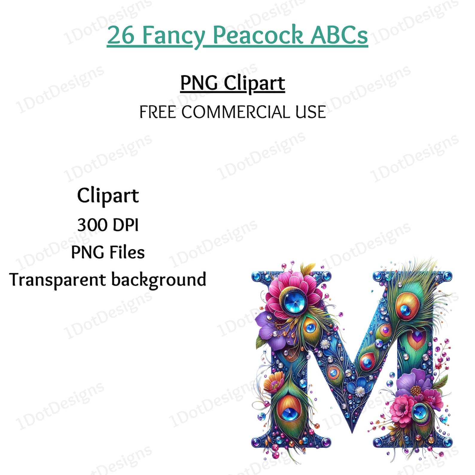 Peacock Alphabet Clipart: Watercolor Floral Letters (digital Download ...