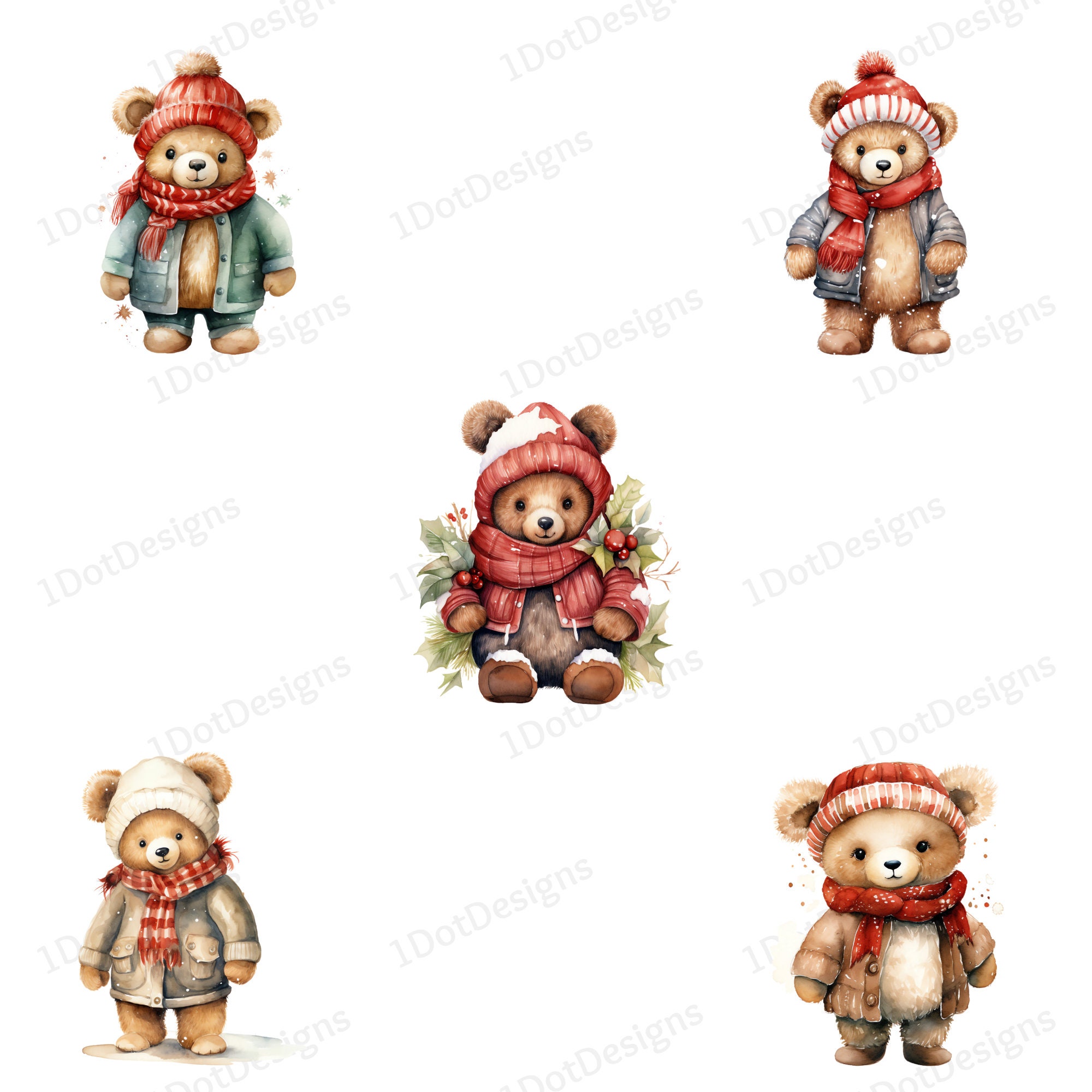 Christmas Teddy Bear Clipart Bundle, Christmas PNG, Christmas Clipart ...