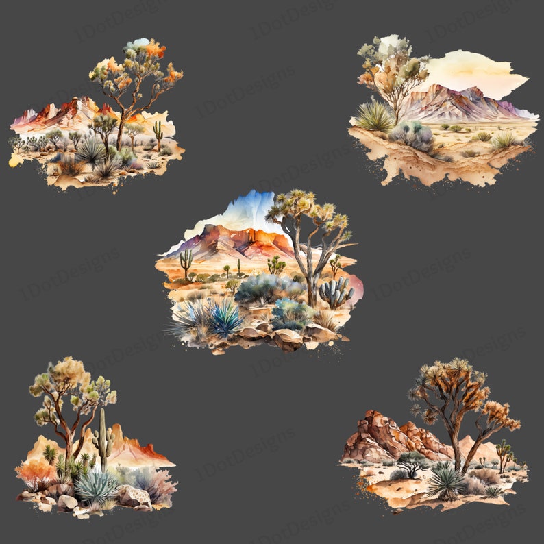 Desert Mountains Clipart Bundle, Desert PNG, Watercolor Clipart ...