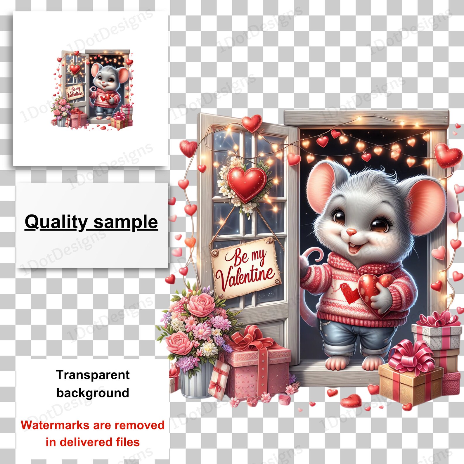 Valentine Mouse Clipart Bundle, Valentines Day Clipart, Love Clipart ...