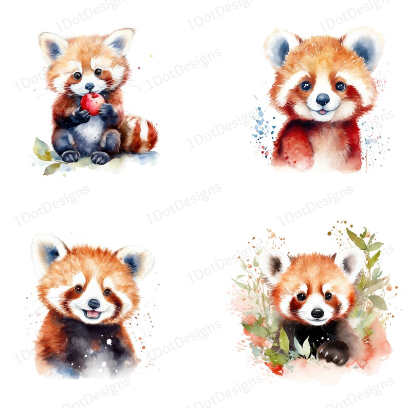 Cute Baby Red Panda Clipart Bundle Panda PNG Watercolor - Etsy