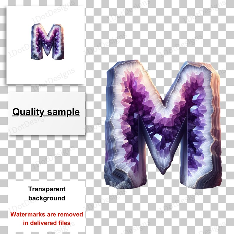 Amethyst Geode Alphabet Clipart Bundle, Watercolor PNG (digital ...