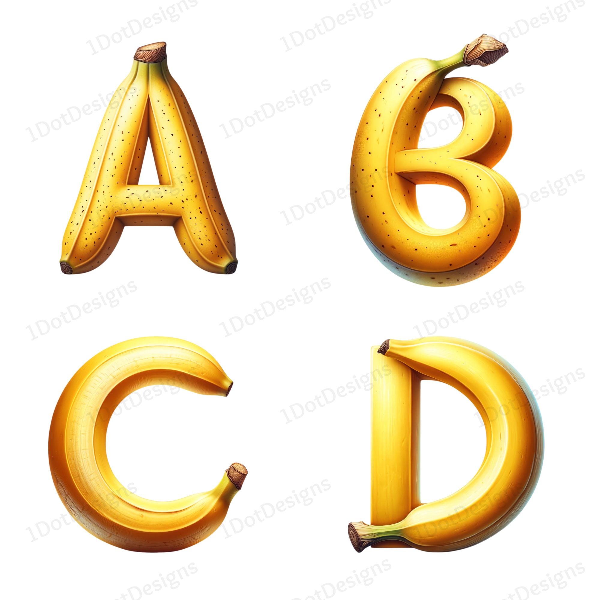 26 Banana Alphabet Clipart Bundle, Banana PNG, Letters Clipart, Fancy ...