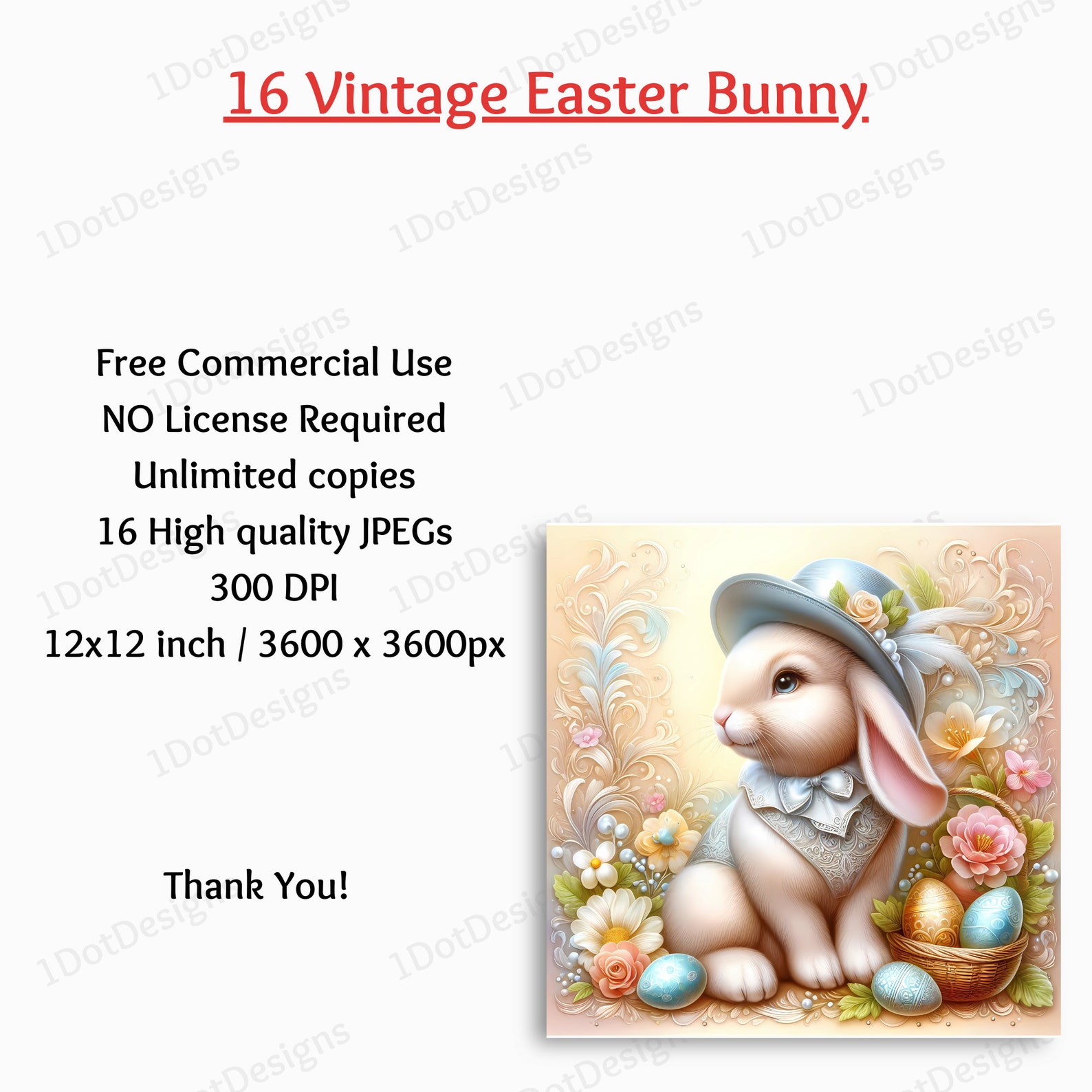 16 Jpgs Vintage Easter Bunny Digital Paper, Easter Papers, Easter ...