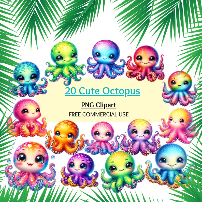Cute Octopus Watercolor Clipart Bundle, Nursery PNG (digital Download ...