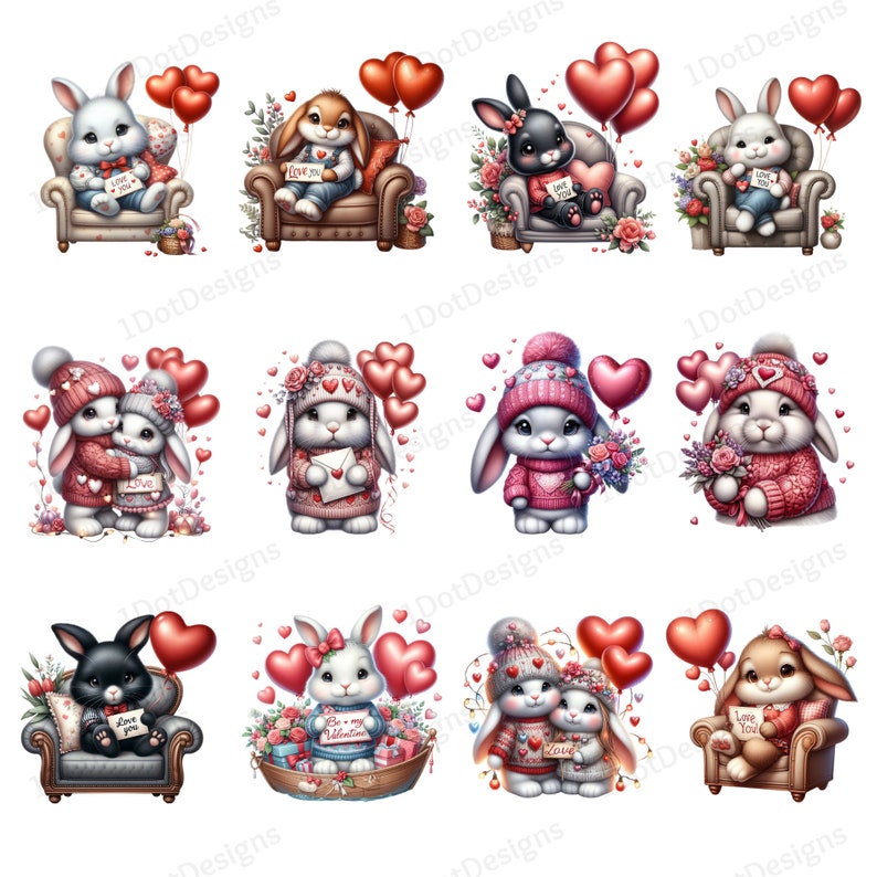 Love Bunny Clipart Bundle, Valentines Day Clipart, Love Clipart, Bunny ...
