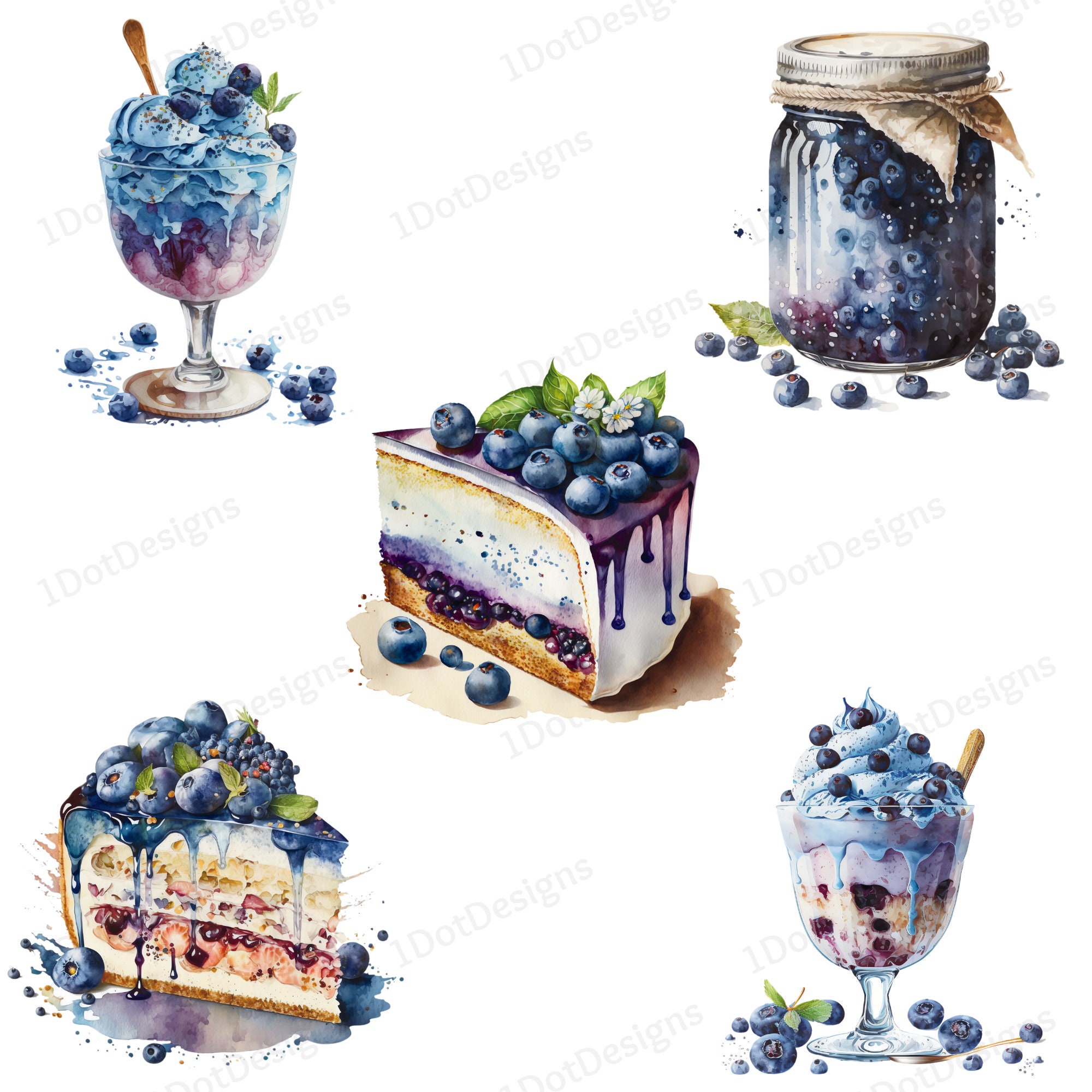 Blueberry Dessert Clipart Bundle Summer PNG Watercolor - Etsy