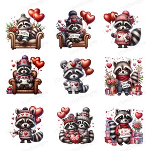 Valentine Raccoon Clipart Bundle, Valentines Day Clipart, Love Clipart ...