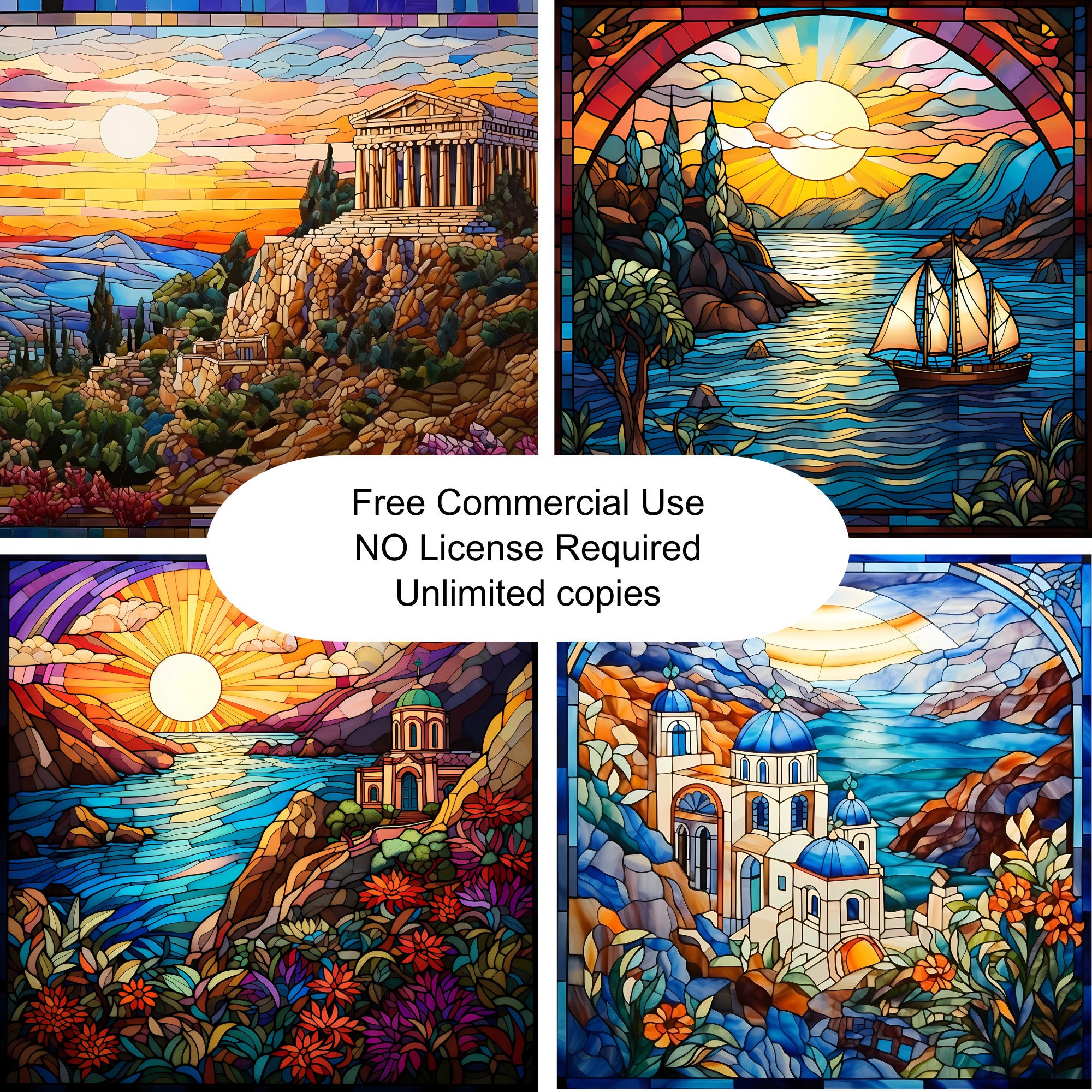 Stained Glass Greece Digital Paper, 20 High Quality Jpgs, Digital ...