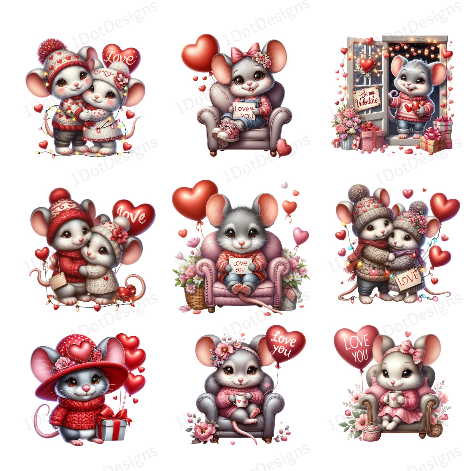Valentine Mouse Clipart Bundle, Valentines Day Clipart, Love Clipart ...
