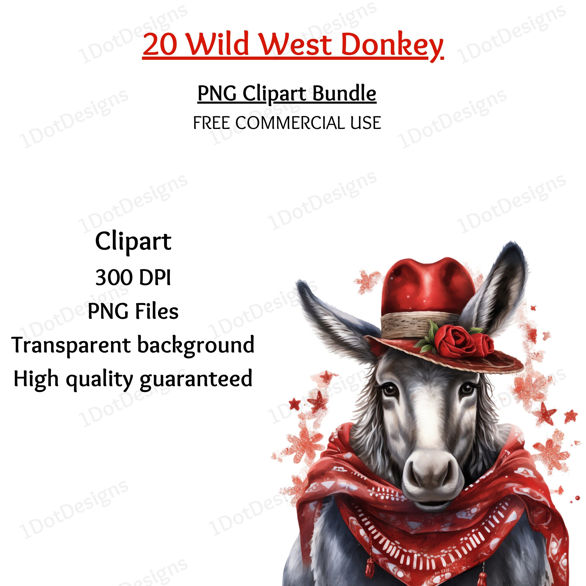 Wild West Donkey Clipart Bundle, Donkey PNG, Donkey Clipart, Wild West ...