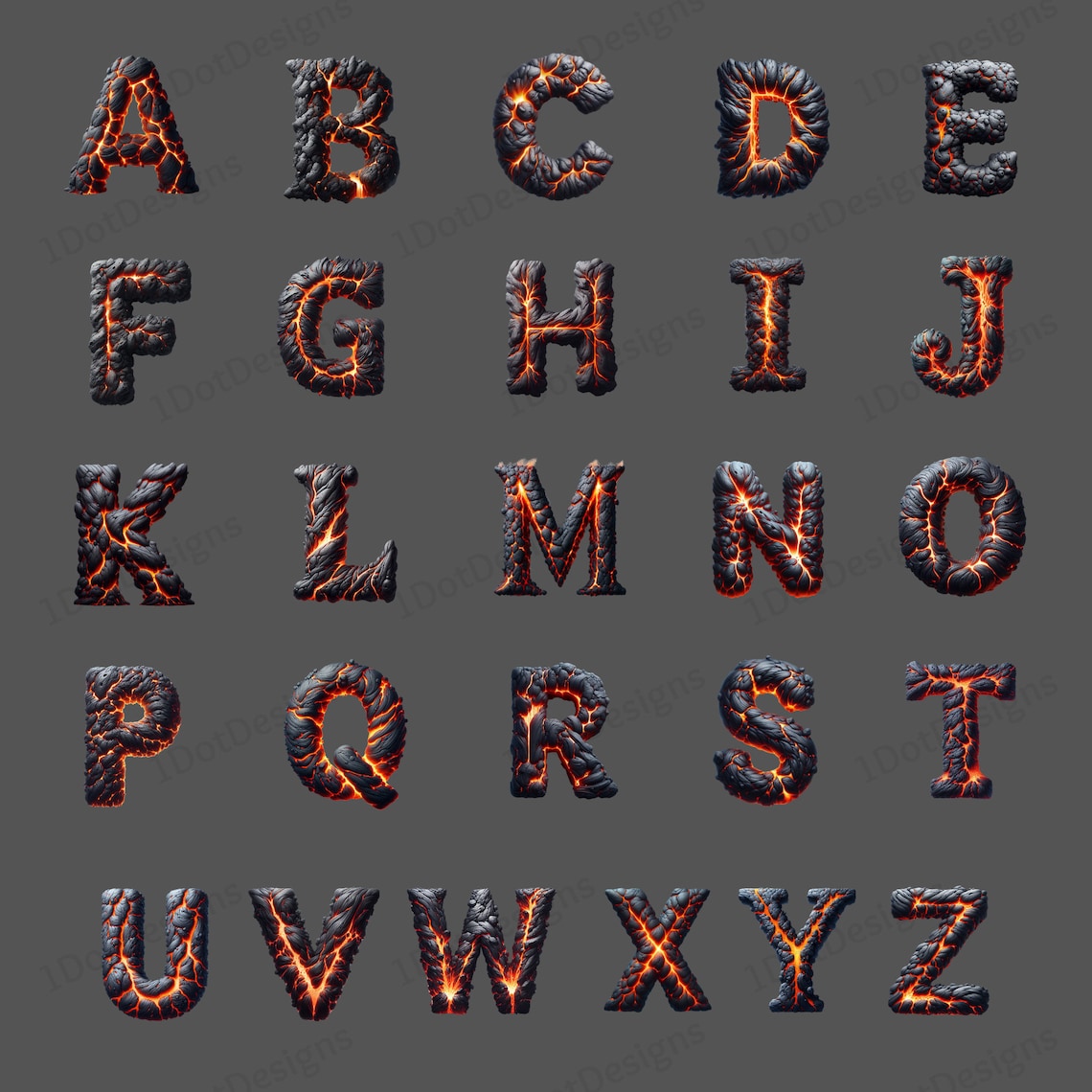 36 Lava Alphabet Clipart Bundle, Volcano PNG, Letters Clipart, Fire ...