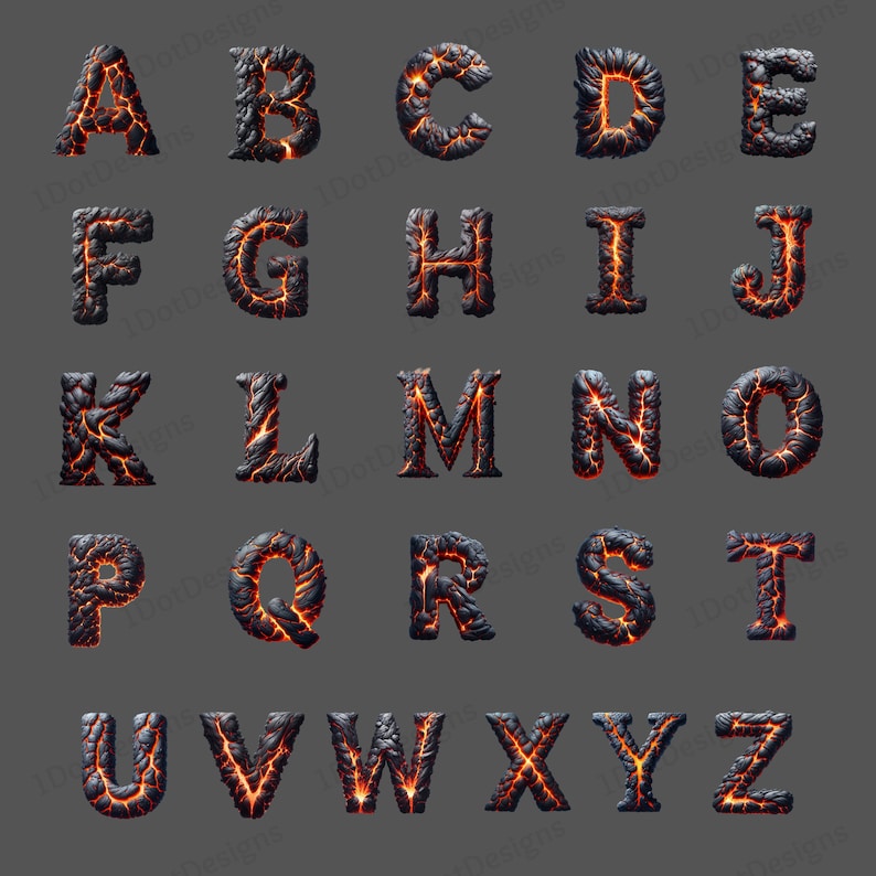 Lava Alphabet Clipart Bundle, Volcano Font, Fire Letters (digital ...