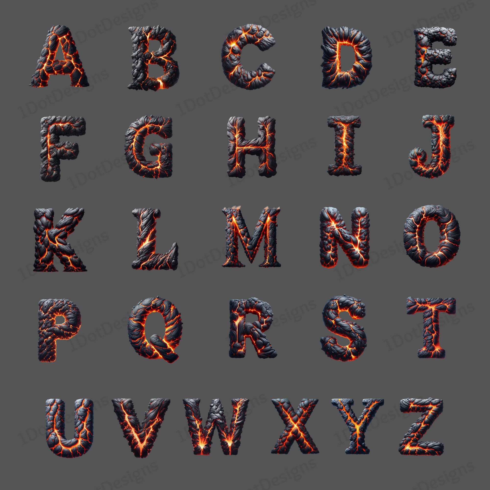 Lava Alphabet Clipart Bundle, Volcano Font, Fire Letters (digital ...