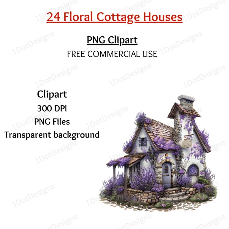 Floral Cottage House Clipart Bundle, Cottage House PNG, Watercolor ...