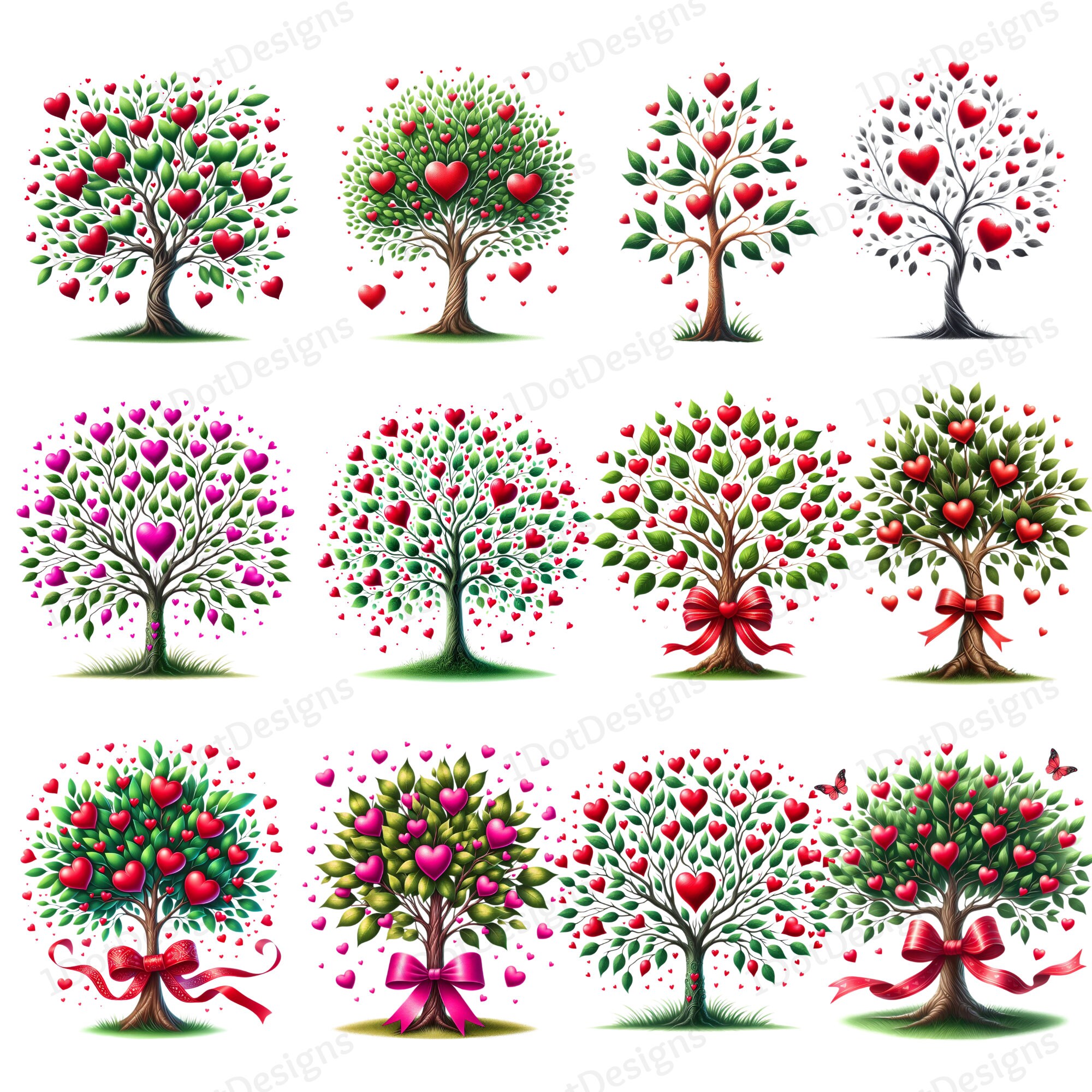 Love Tree Clipart Bundle, Love Clipart, Tree of Love, Valentines ...
