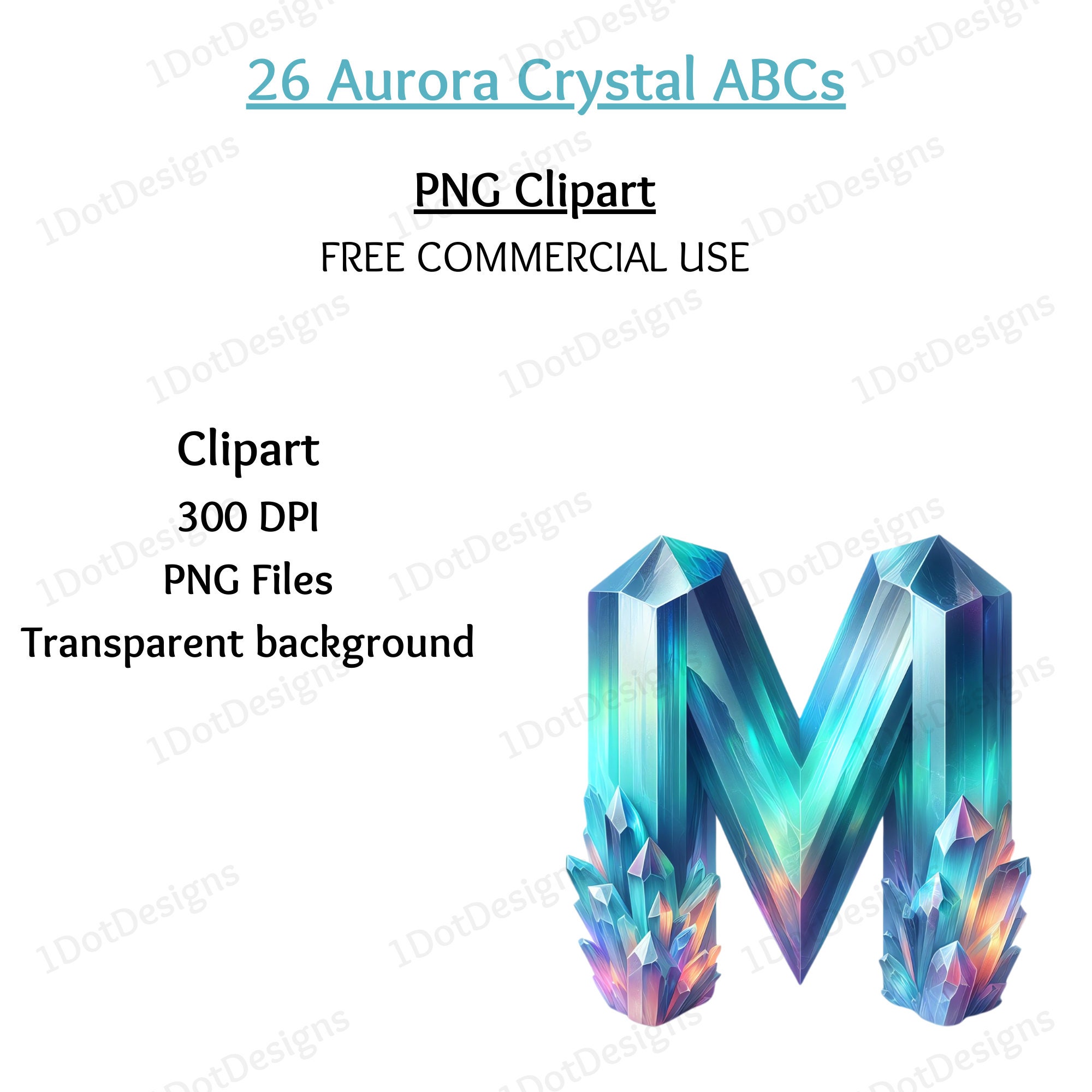 26 Aurora Crystal Alphabet Clipart Bundle, Aurora PNG, Letters Clipart ...