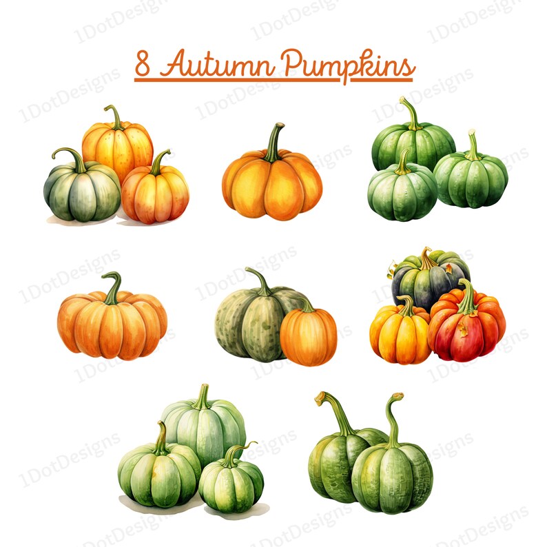 Colorful Pumpkins Clipart Bundle, Halloween PNG, Pumpkin Clipart ...