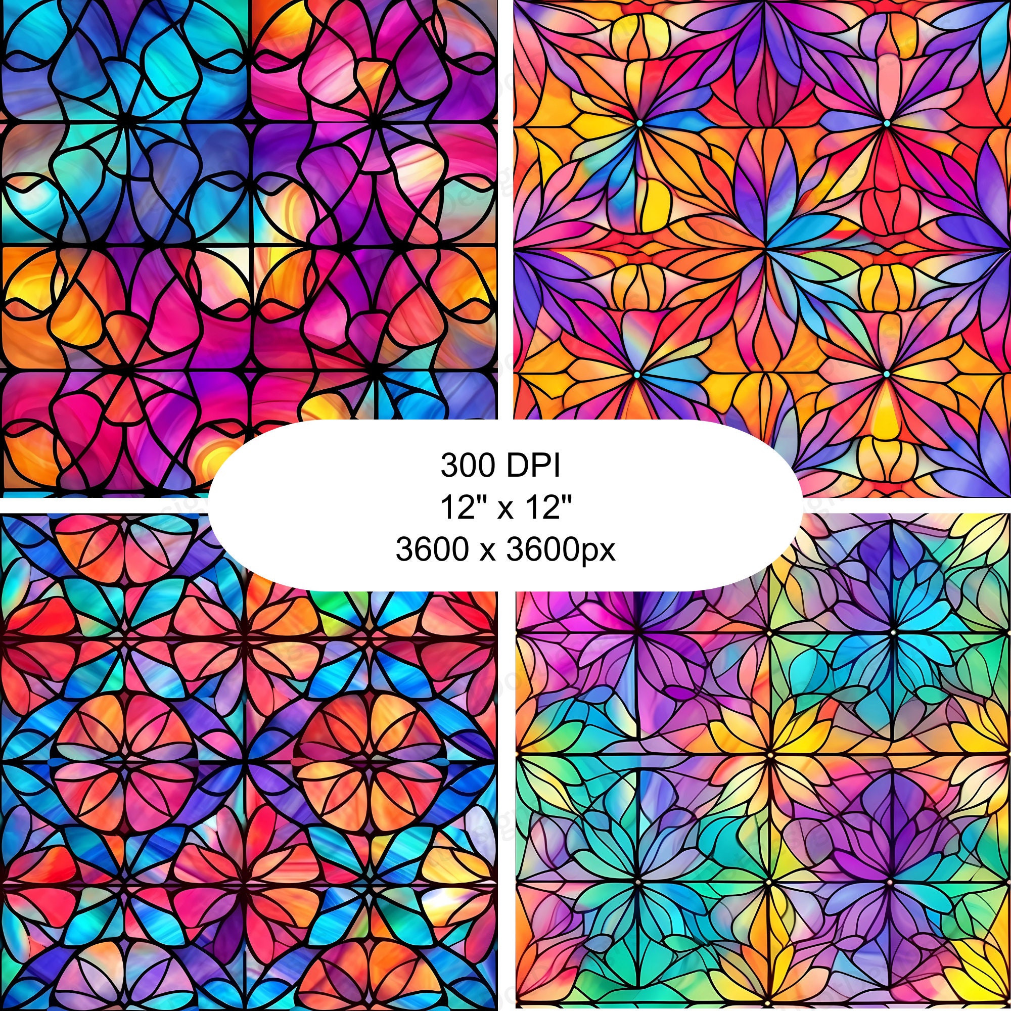 Pastel Stained Glass Digital Paper 14 Seamless Patterns - Etsy