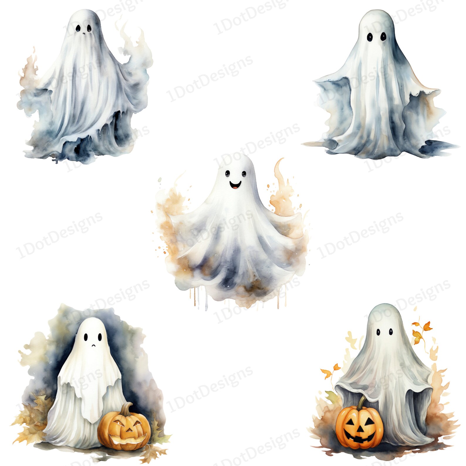 Watercolor Halloween Ghost Clipart, Spooky PNG (digital Download) - Etsy