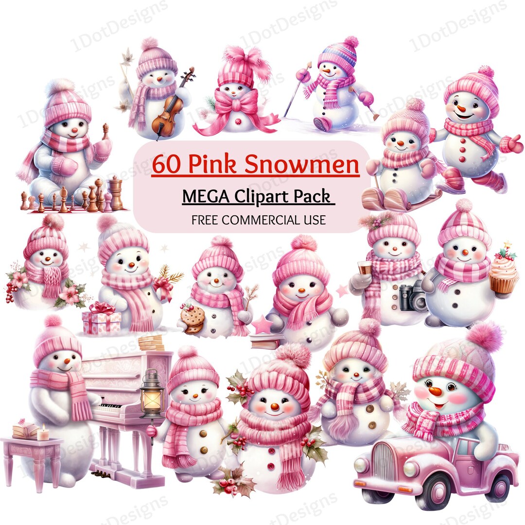 60 Pink Snowman Clipart Bundle, Snowman Png, Snowman Clipart, Junk ...