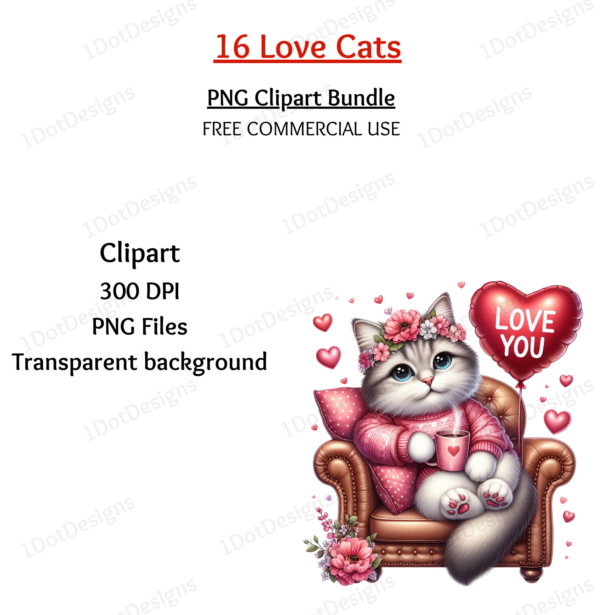 Valentine Cat Clipart Bundle, Valentines Day Clipart, Love Clipart ...
