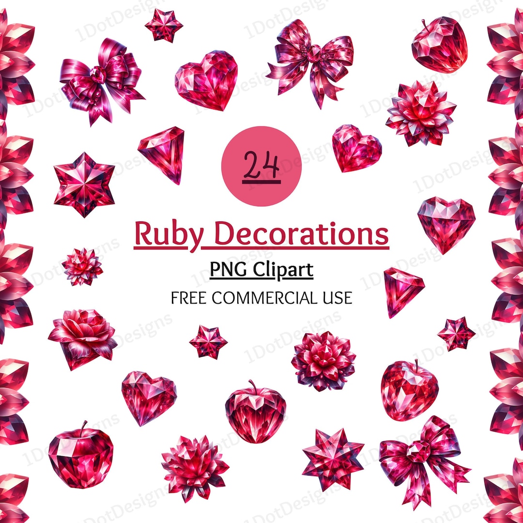 Ruby Decorations Clipart Bundle, Ruby PNG, Crystals Clipart, Ruby Gemstone Clipart, Digital ...