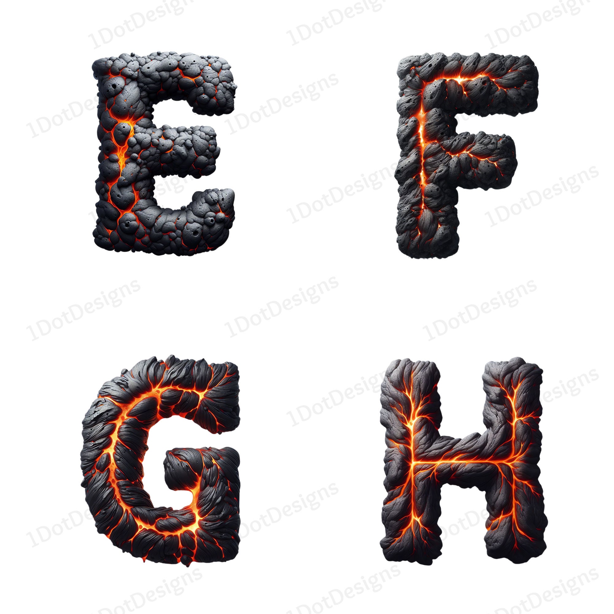 36 Lava Alphabet Clipart Bundle, Volcano PNG, Letters Clipart, Fire ...