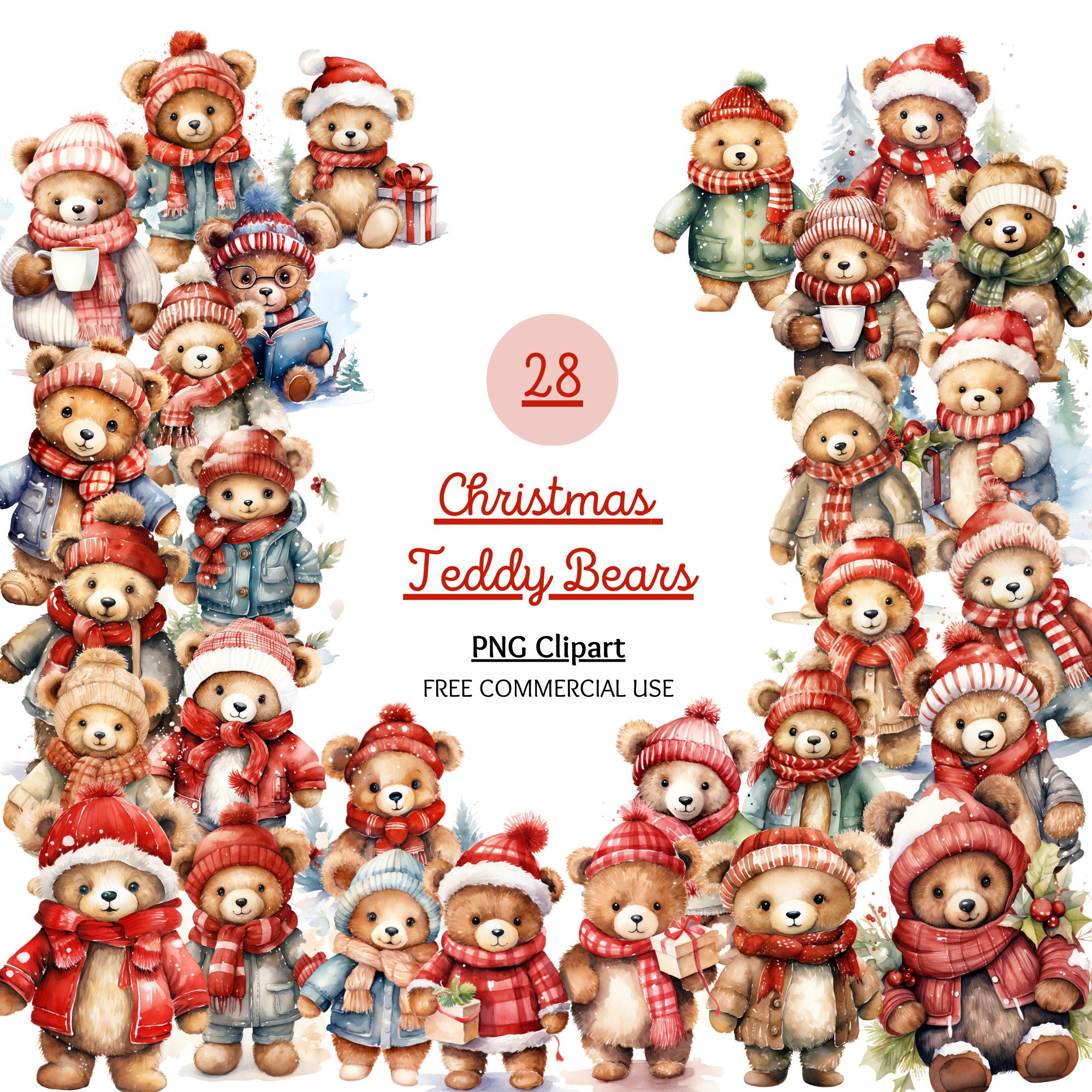 Christmas Teddy Bear Clipart Bundle, Christmas PNG, Christmas Clipart ...