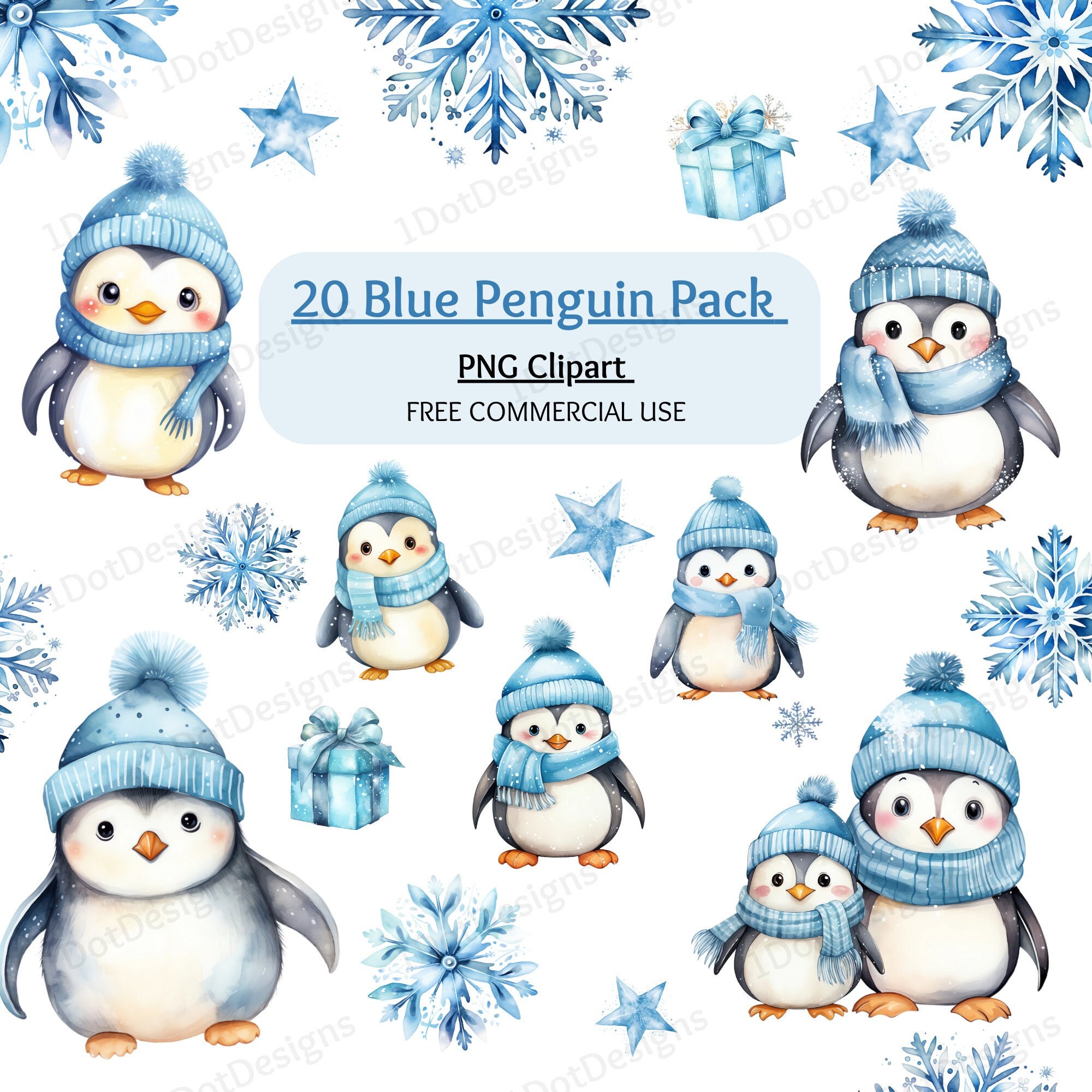 Blue Penguin Clipart Bundle, Christmas PNG, Christmas Clipart, Baby ...