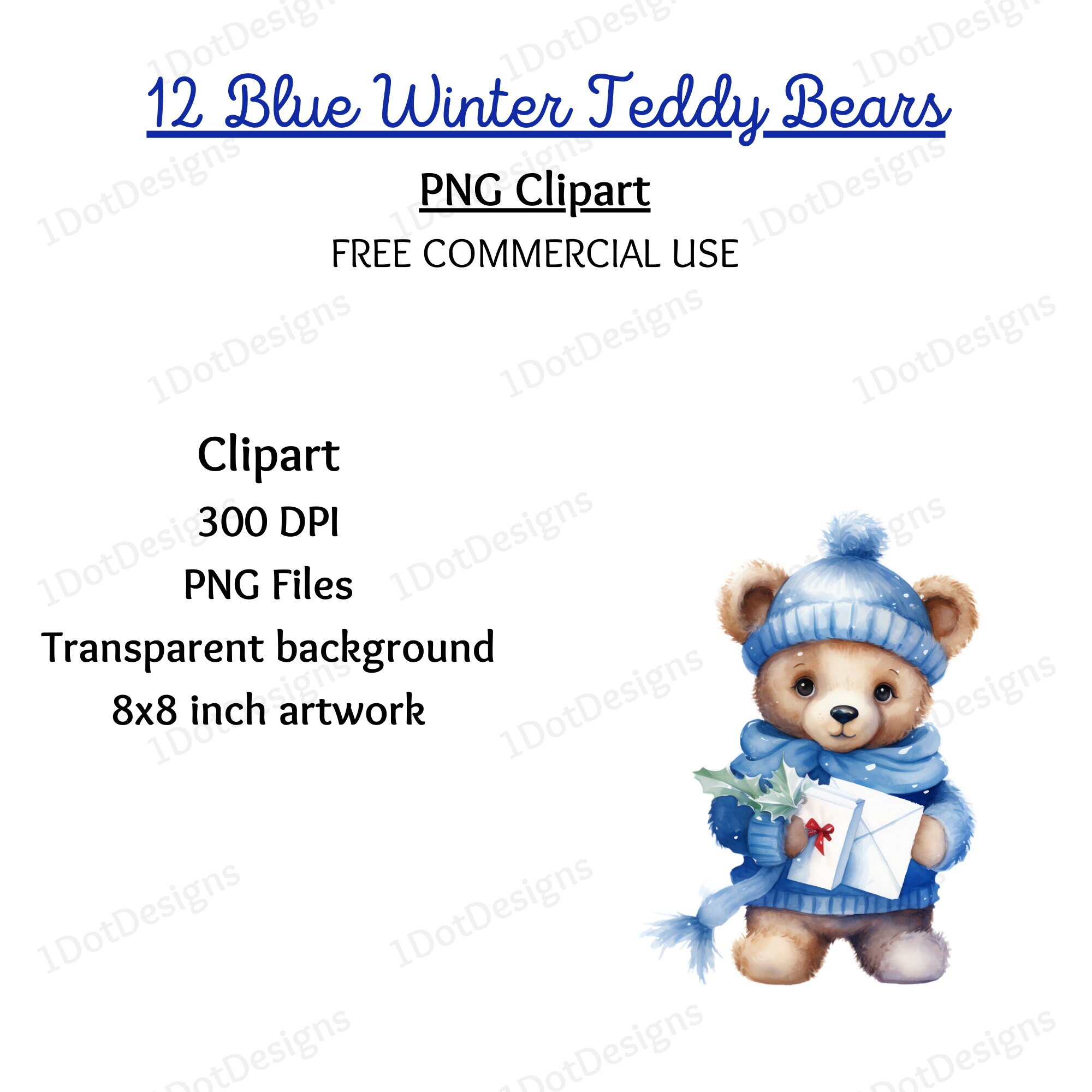 Winter Teddy Bear Clipart Bundle, Christmas PNG, Christmas Clipart, Blue Teddy Bear, Baby Boy ...